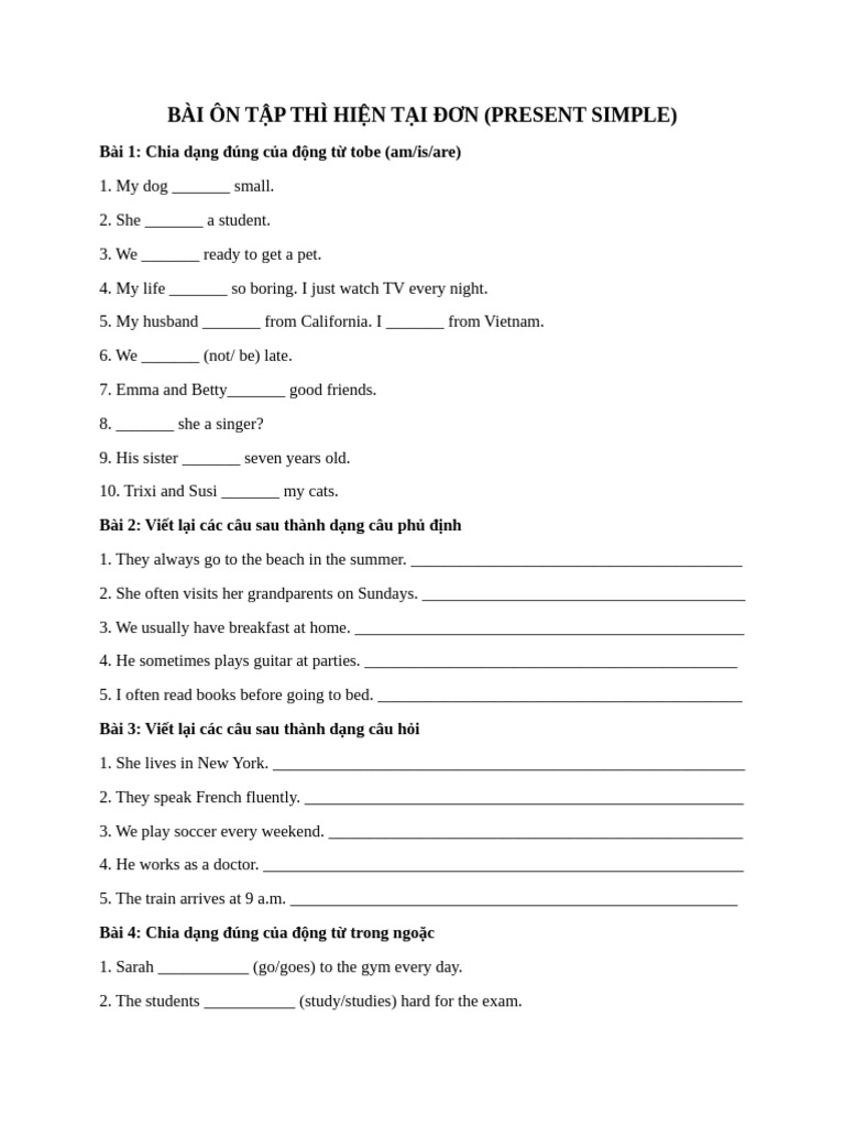Present Simple Tense Practice Exercises | PDF