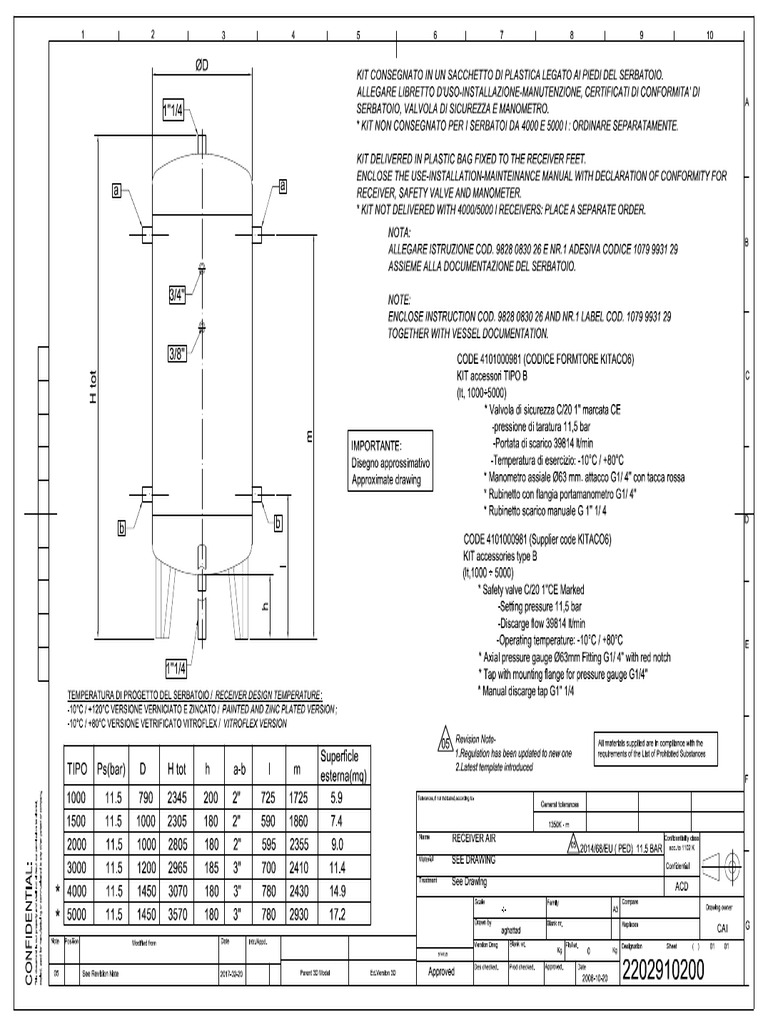 Vertical Receivers 1000-5000L 11 5bar Dimension Drawing en Brendola ...