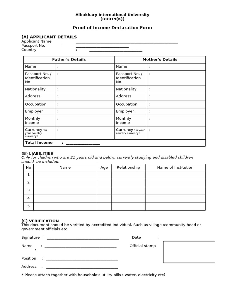Proof of Income Declaration | PDF