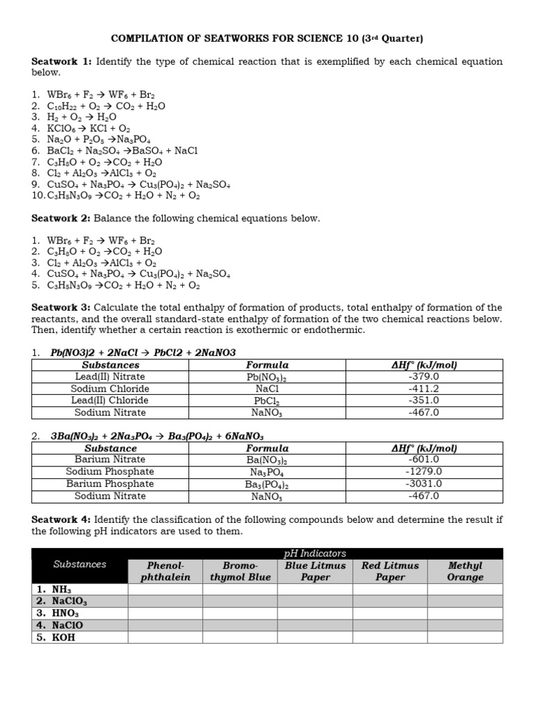 Compilation of Seatworks in Science 10 Quarter 3 | PDF