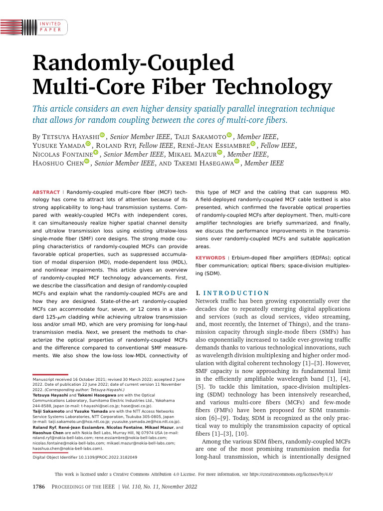 Randomly-Coupled Multi-Core Fiber Technology | PDF | Fiber Optic ...
