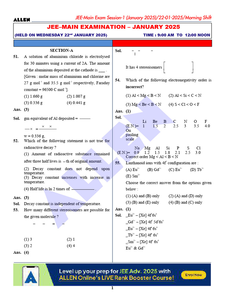Chemistry Jee Mains 2025_removed_compressed | PDF | Chlorine | Aluminium