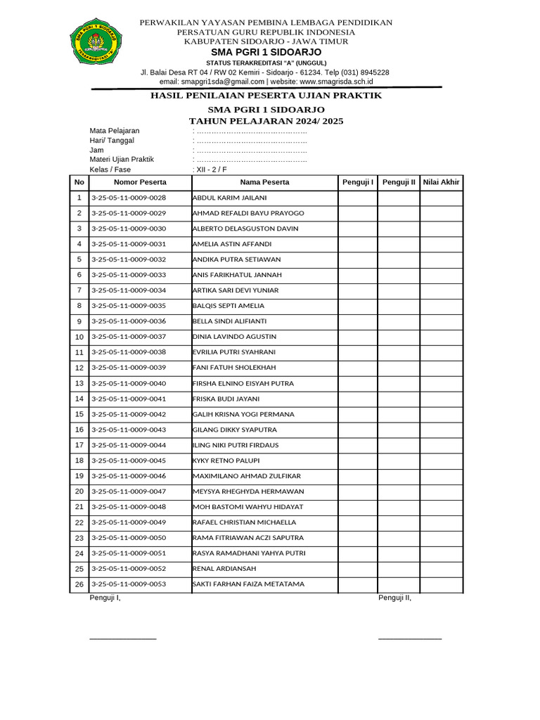 Daftar Nilai Dari Penguji-2 | PDF