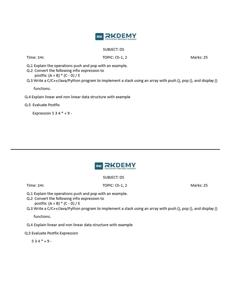 Data Structures Exam Questions | PDF