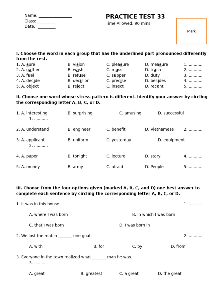 Practice Test 33 | PDF | Mark Twain | Huckleberry Finn