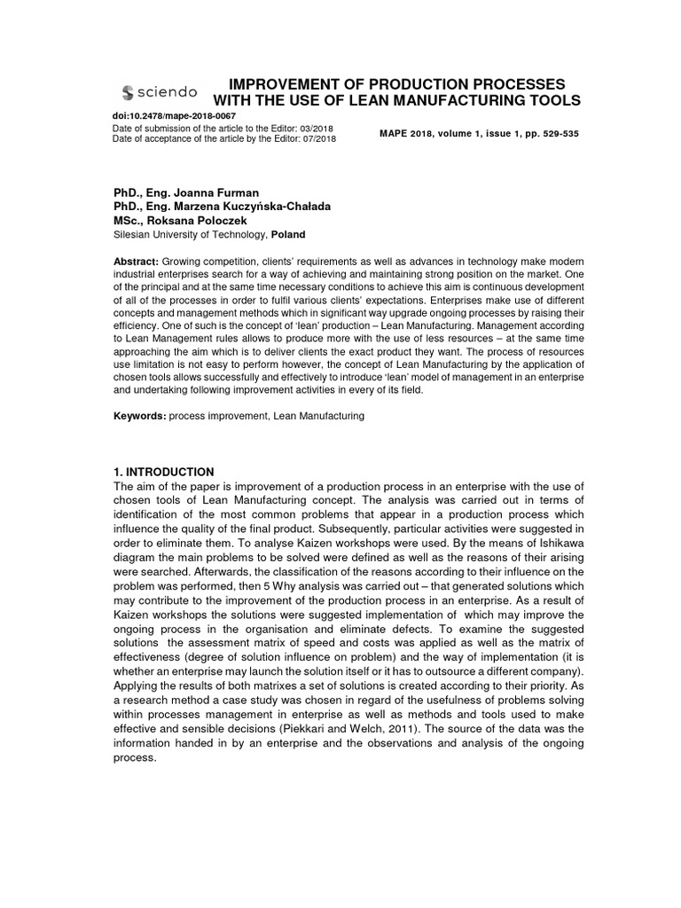 Improvement of Production Processes With | PDF | Lean Manufacturing ...