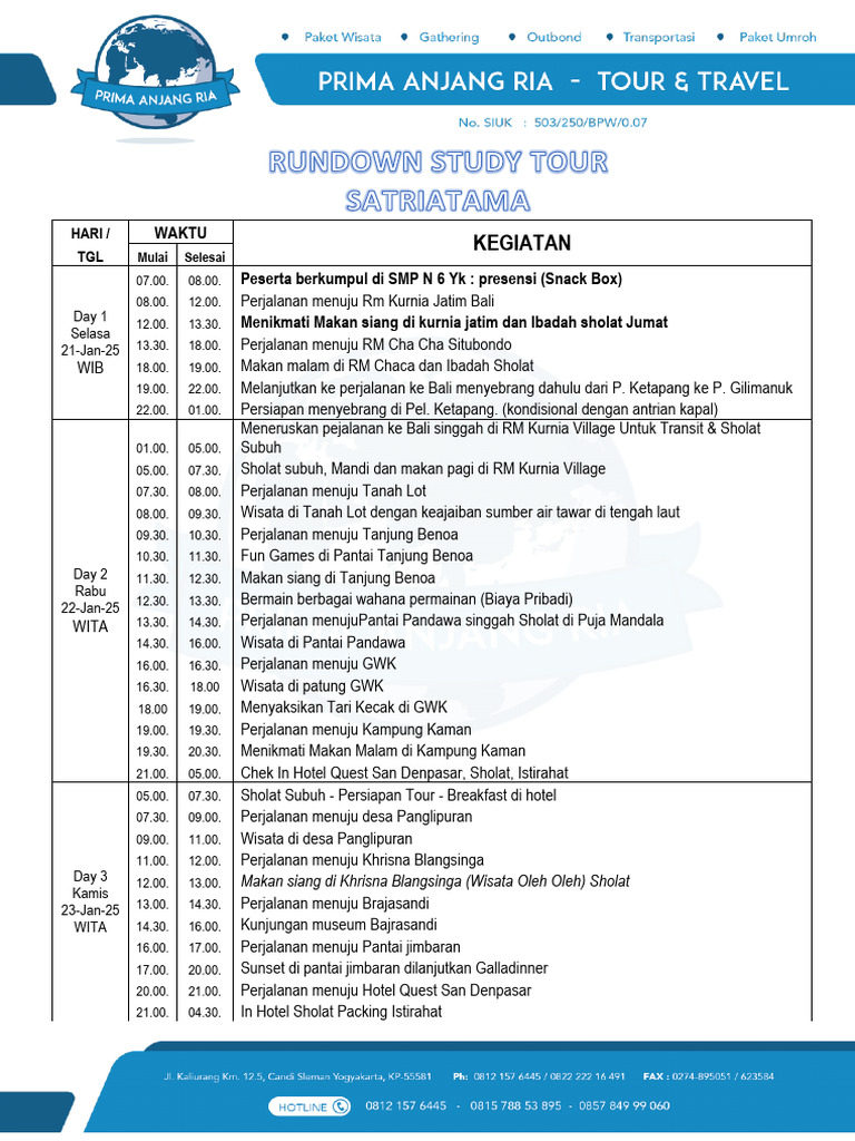 Rundown Study Tour Satriatama 2025 - Final | PDF