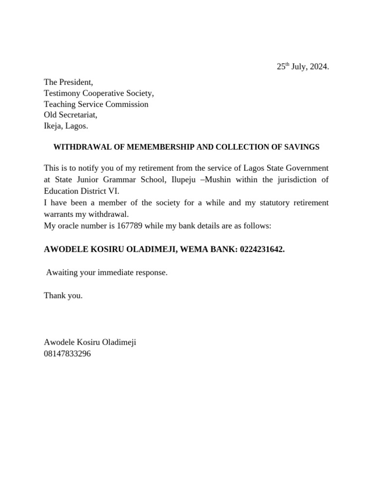 Membership Withdrawal Notification | PDF
