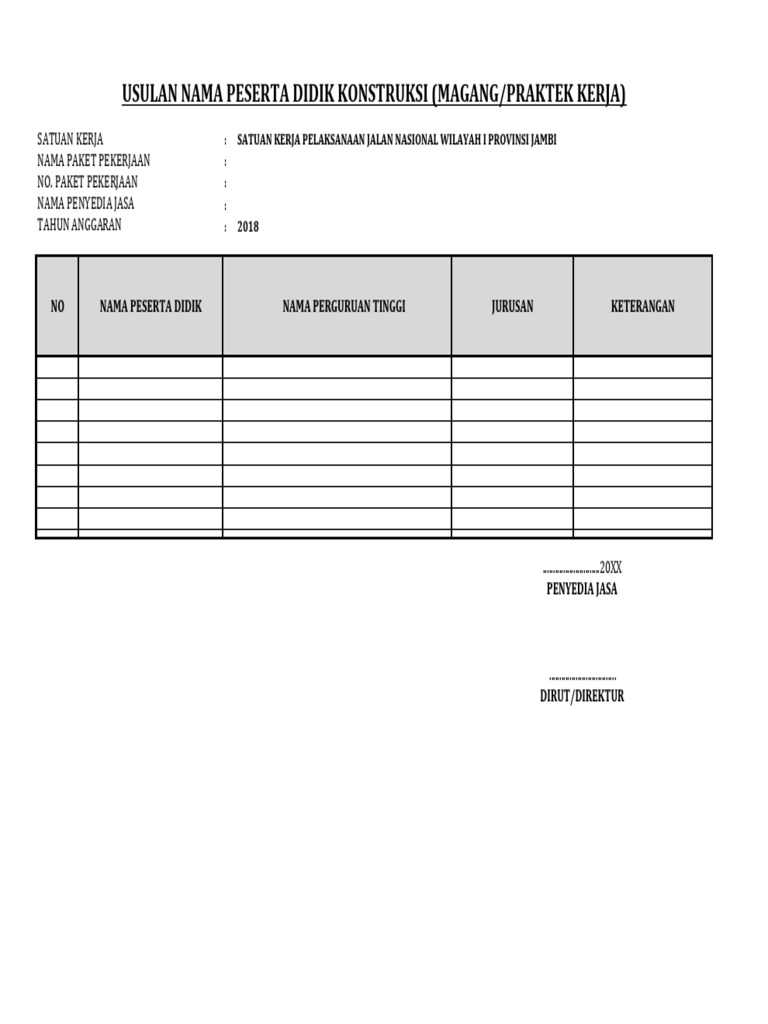 Form Usulan Peserta Didik, Magang | PDF