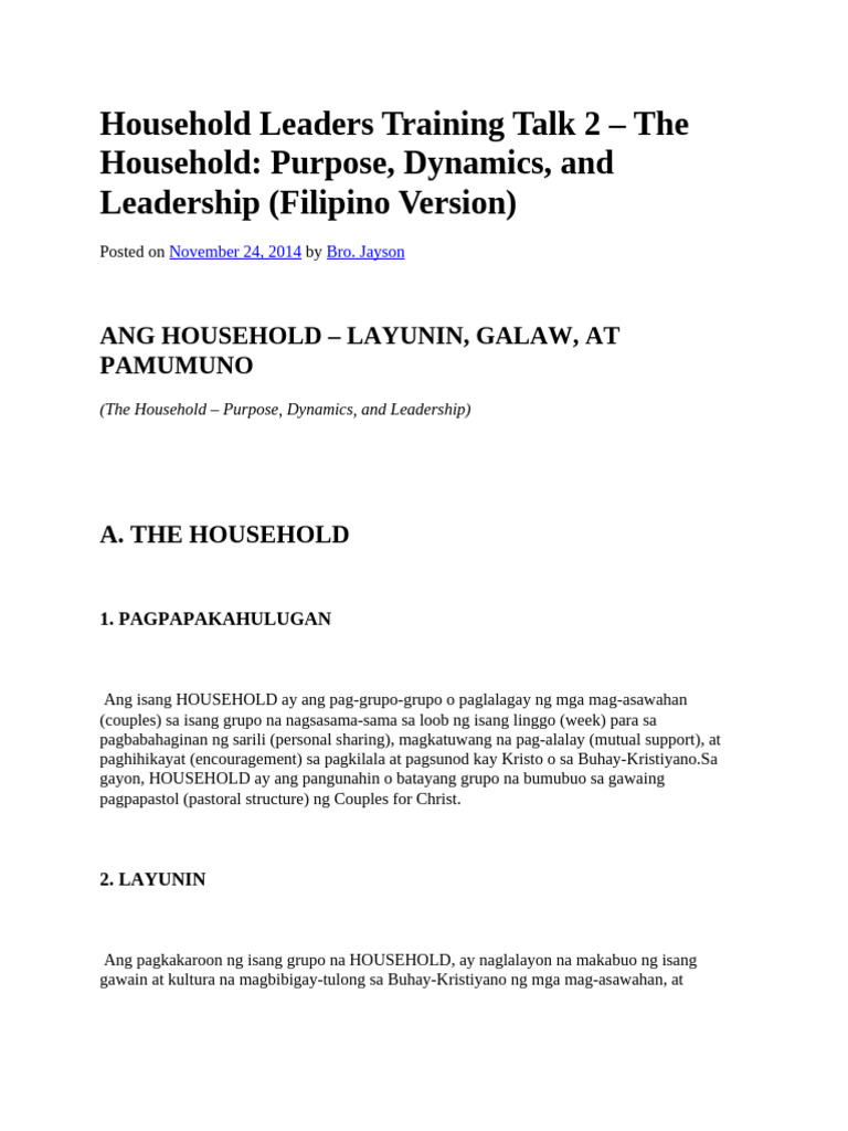 Household Leaders Training Talk 2 | PDF