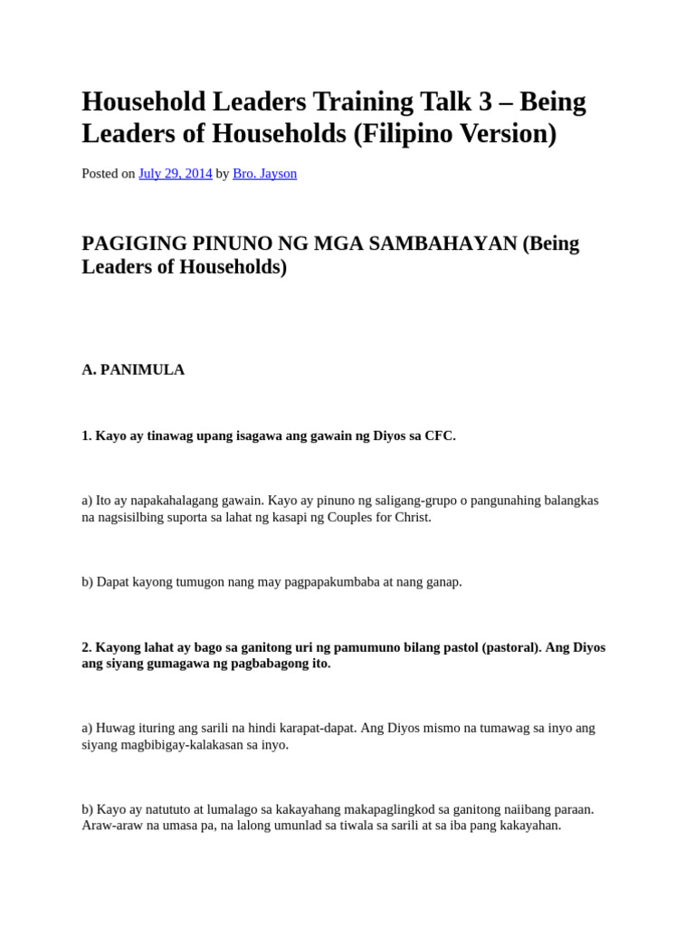 Household Leaders Training Talk 3 | PDF