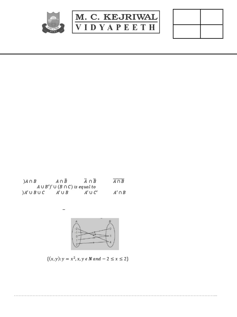 Class 11 Final Term MCKV | PDF | Mathematics