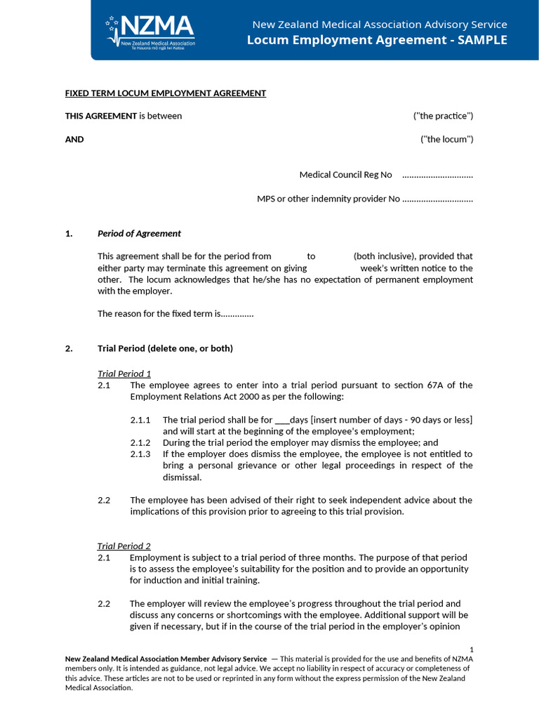 Sample Locum Employment Agreement | PDF | Sick Leave | Employment