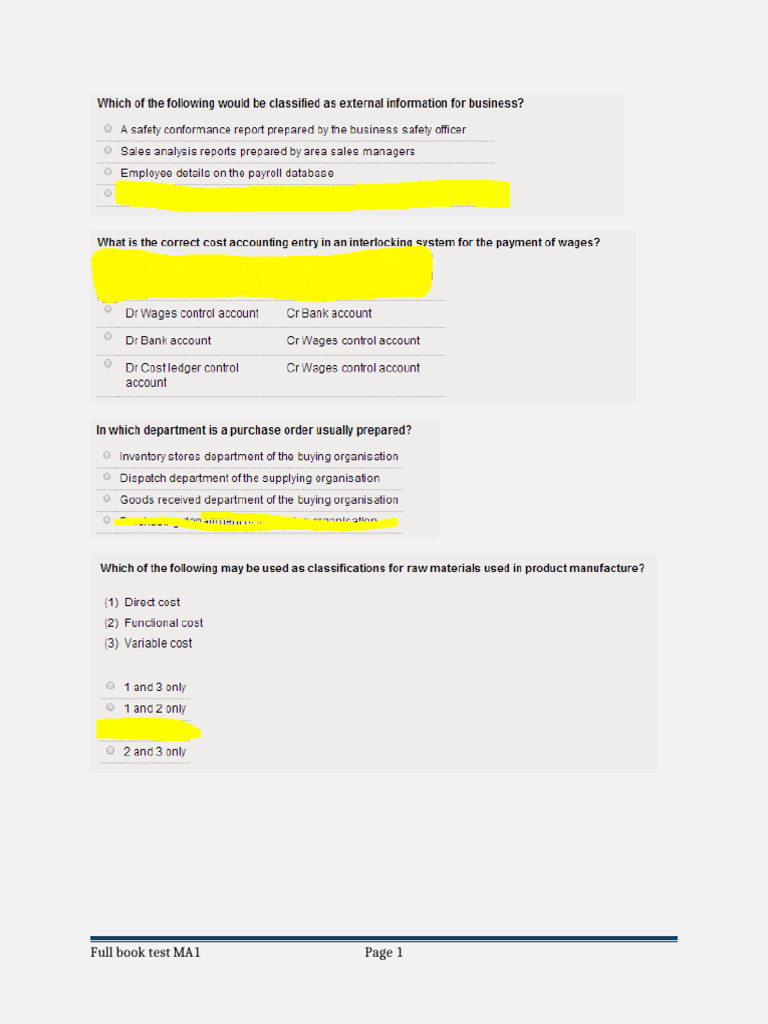 Full Book Test 1 Answer | PDF