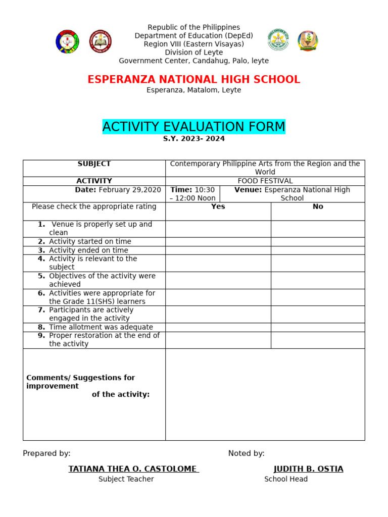 Activity Evaluation Form | PDF | Teaching | Learning