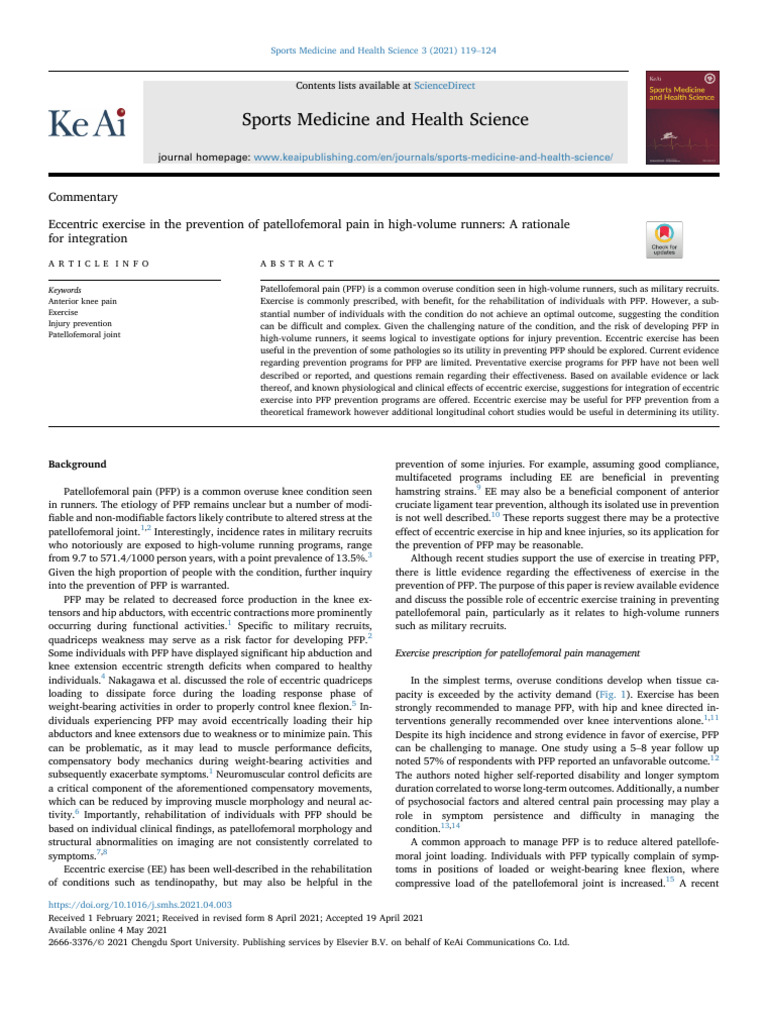 Eccentric Exercise in The Prevention of Patellofemoral - 2021 - Sports ...