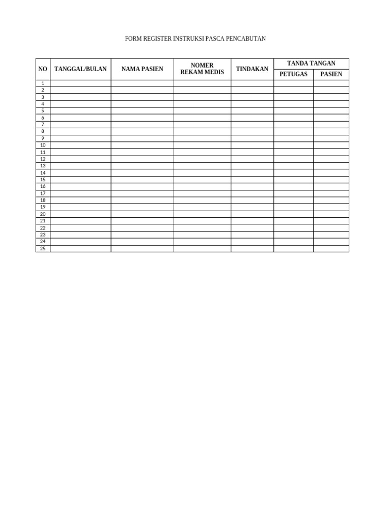 Form Register Instruksi Pasca Pencabutan | PDF