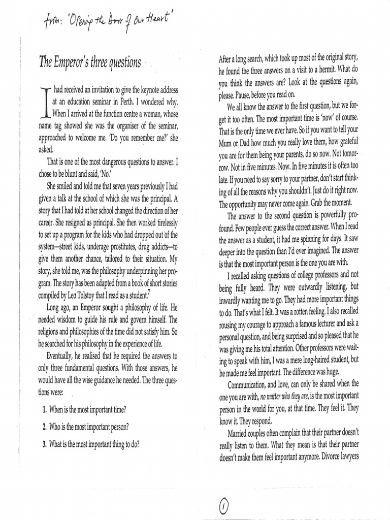 T9 The Emperors Three Questions, Is There A Problem, Making Decisions | PDF