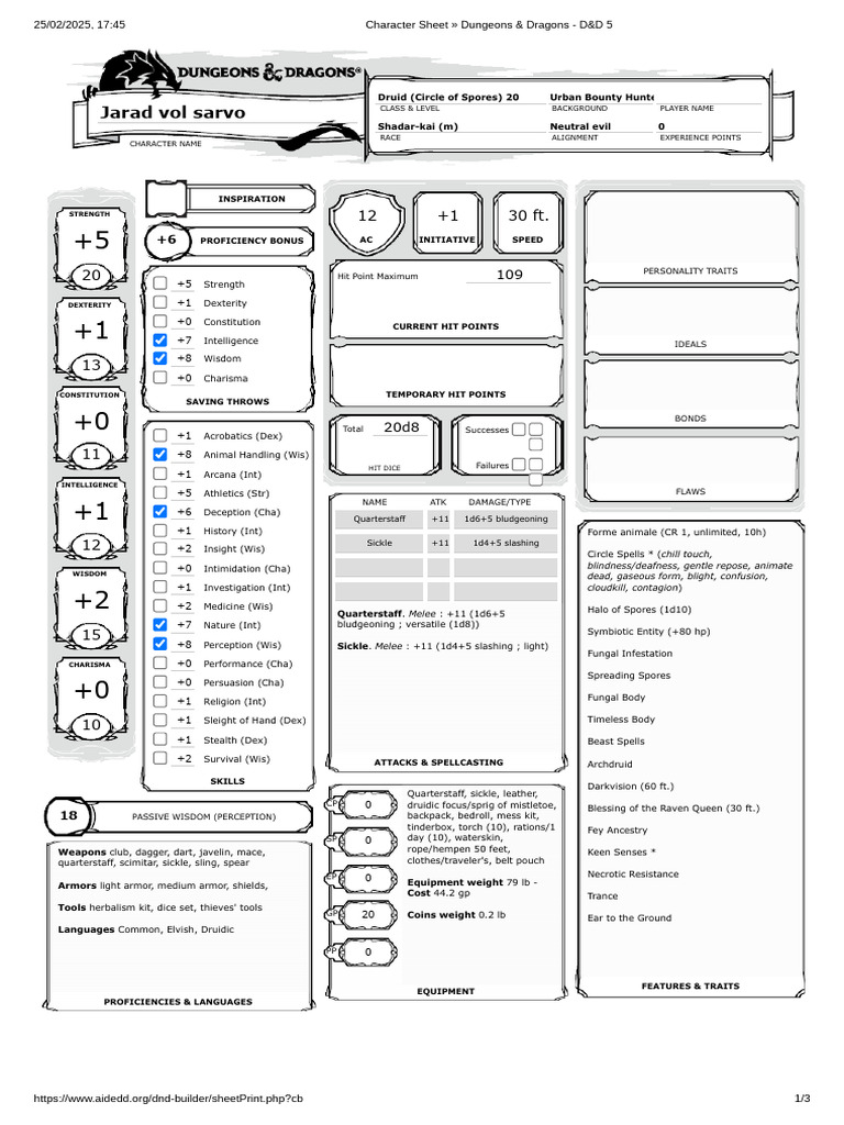 6Character Sheet » Dungeons & Dragons - D&D 5 | PDF