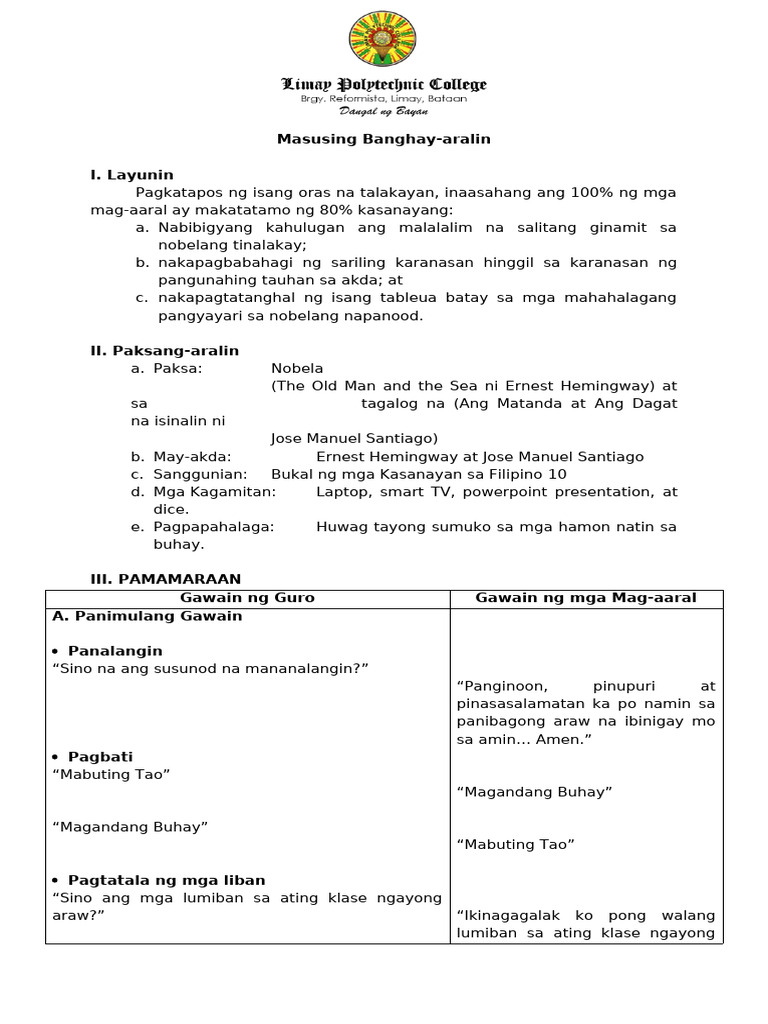 DLP Nobela (Ang Matanda at Ang Dagat) 10 | PDF