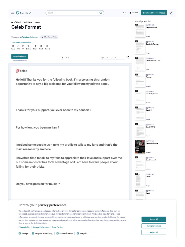 WWW Scribd Com Document 564289014 Celeb Format | PDF | Http Cookie | Scribd