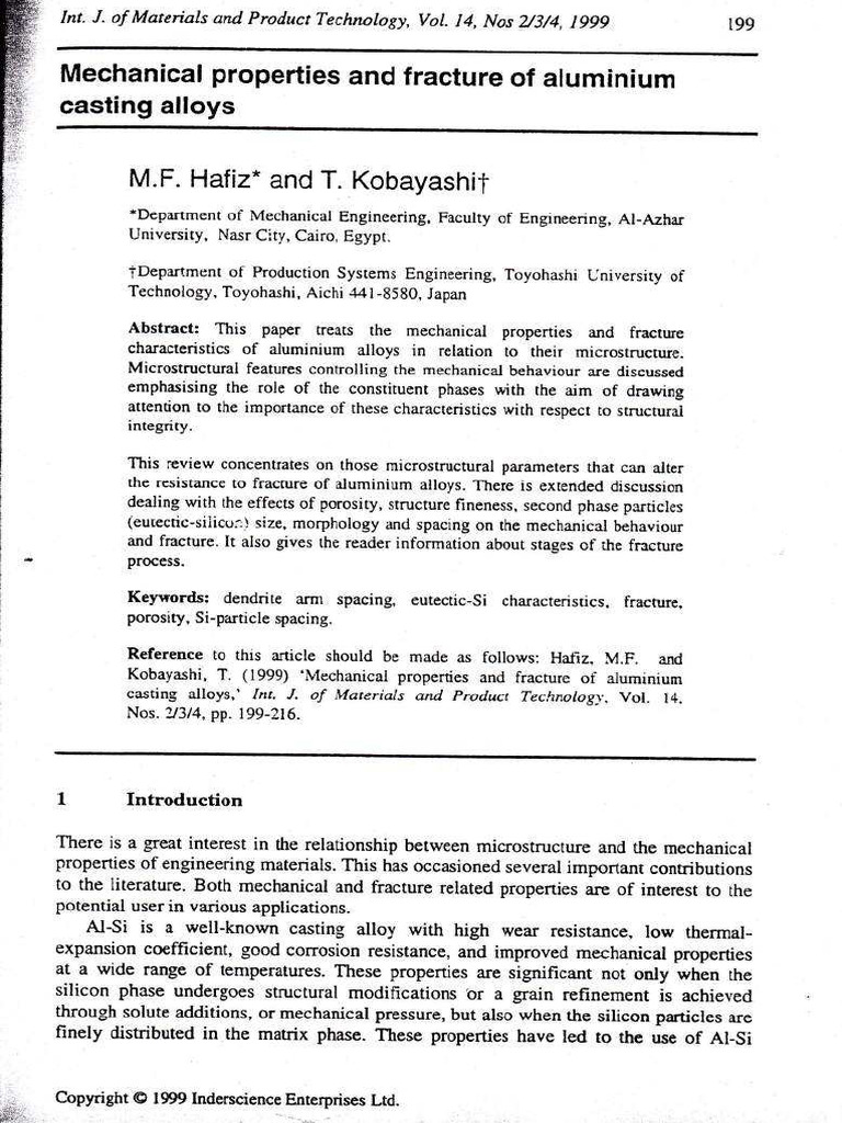1999 Mechanical Properties and Fracture of Aluminium Casting Alloys | PDF | Materials Science ...