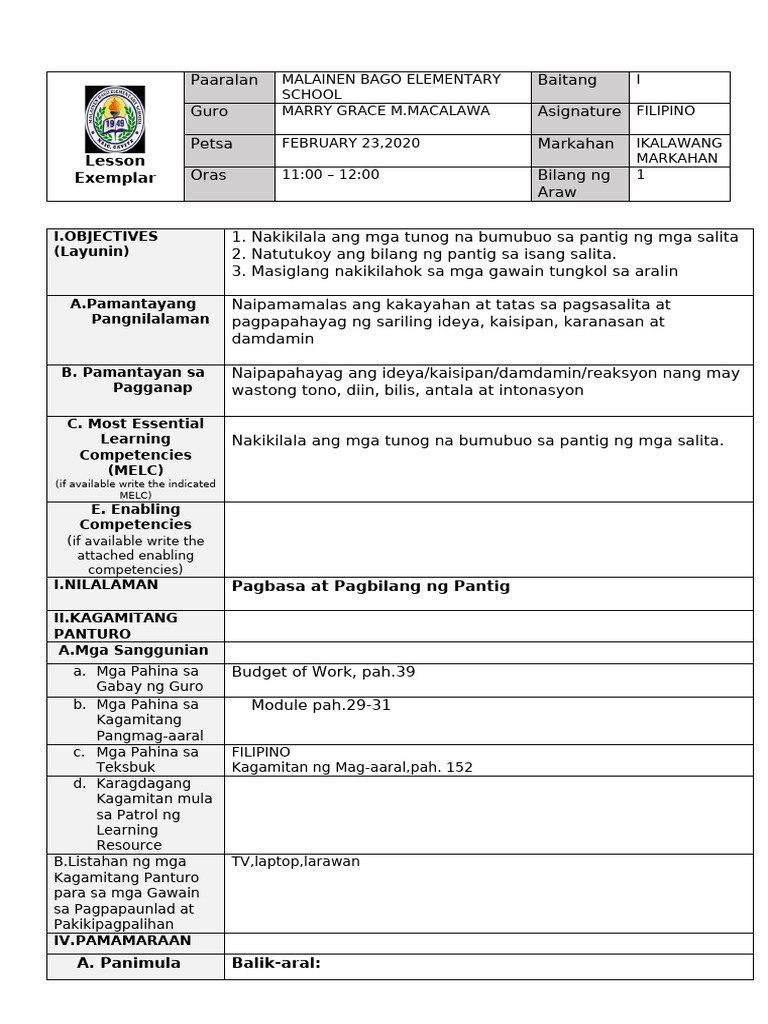Lesson Exemplar Filipino | PDF