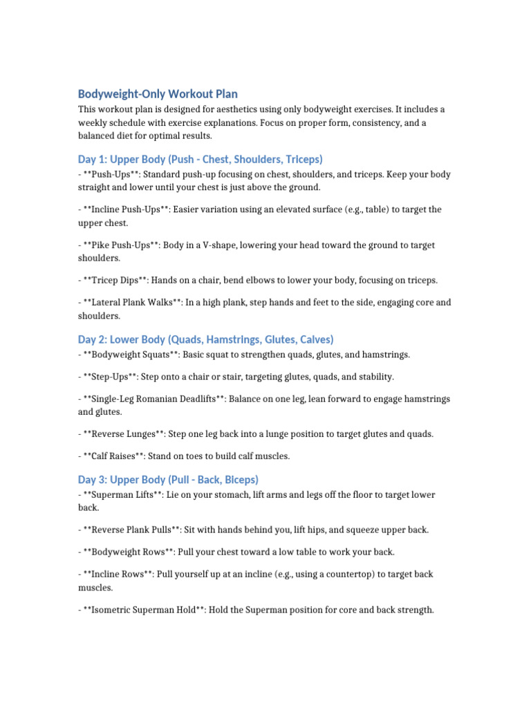 Bodyweight-Only Workout Plan Guide | PDF | Musculoskeletal System ...