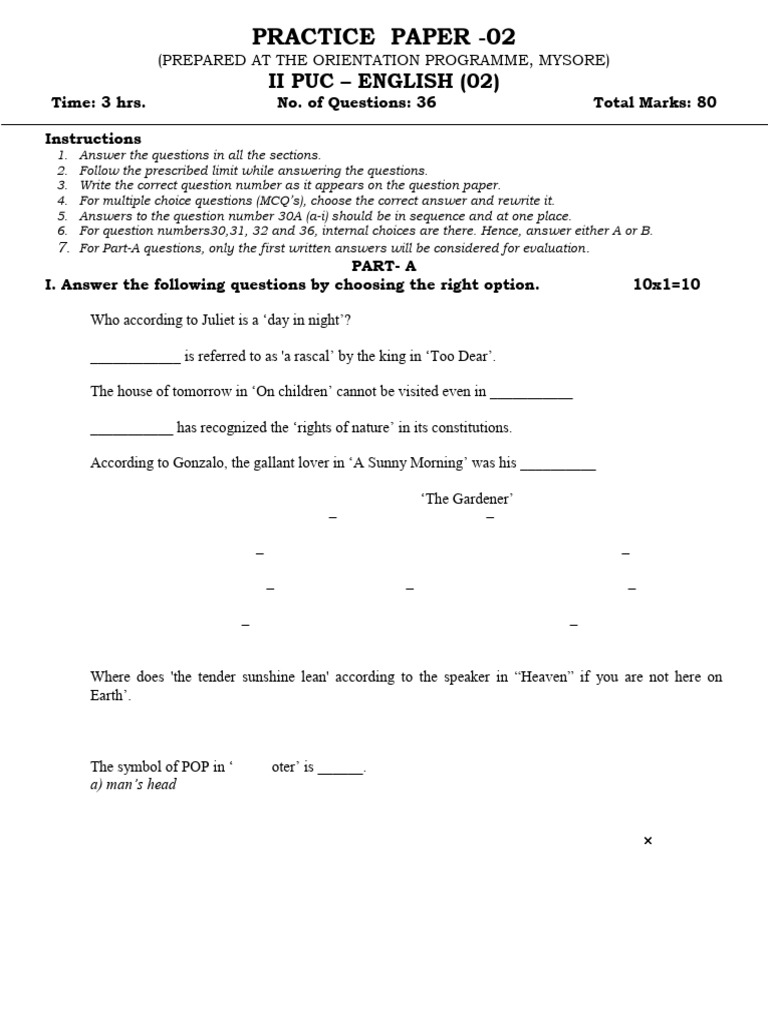 II PUC English Practice Paper 02 | PDF | Gabriel García Márquez