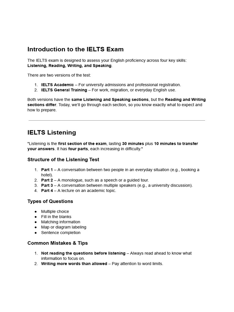 Introduction To The IELTS Exam PDF | PDF | International English ...