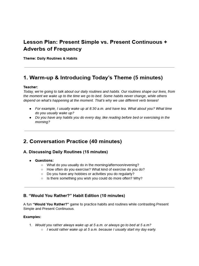 Daily Routines and Habits PDF | PDF | Verb | Lunch