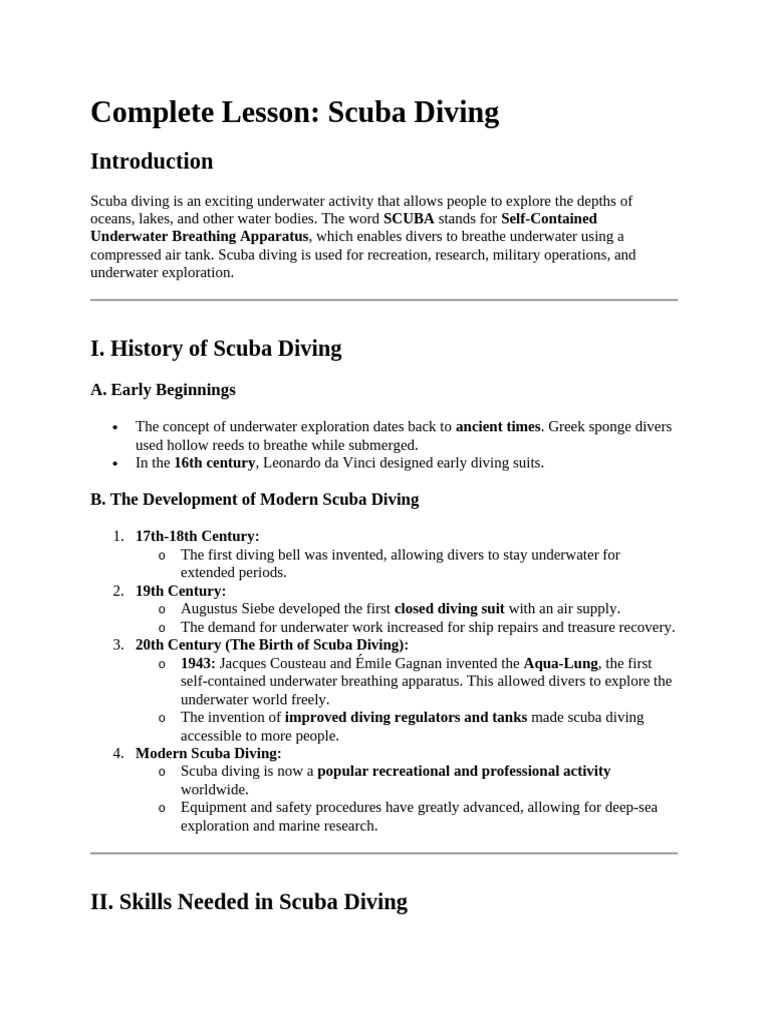 Scuba Diving: History, Skills, Safety | PDF | Scuba Diving | Underwater ...