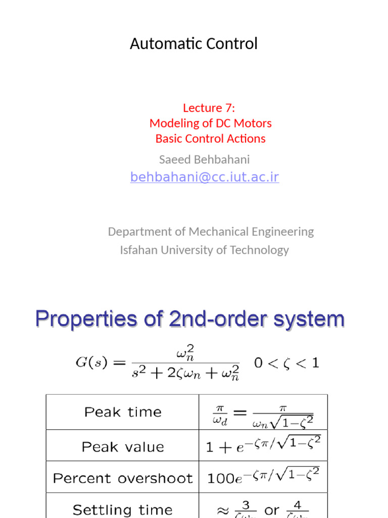 Automatic Control, Lecture 7, DC Motor, Basic Control | PDF ...