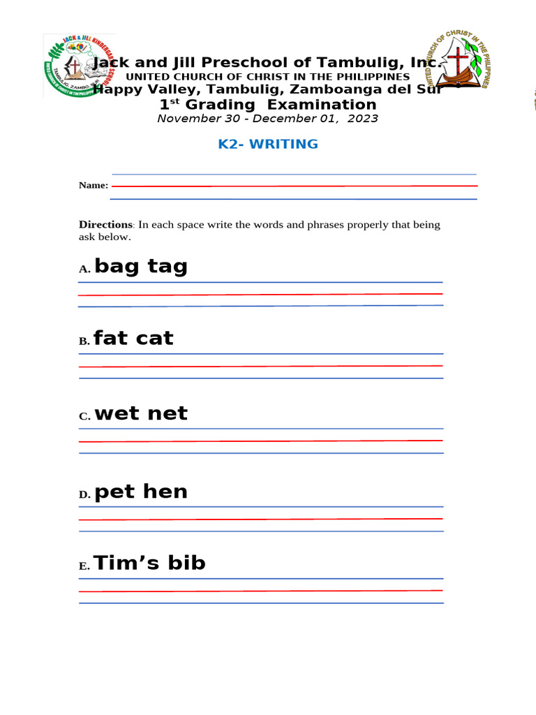 Writing Monthly Exam k2 | PDF