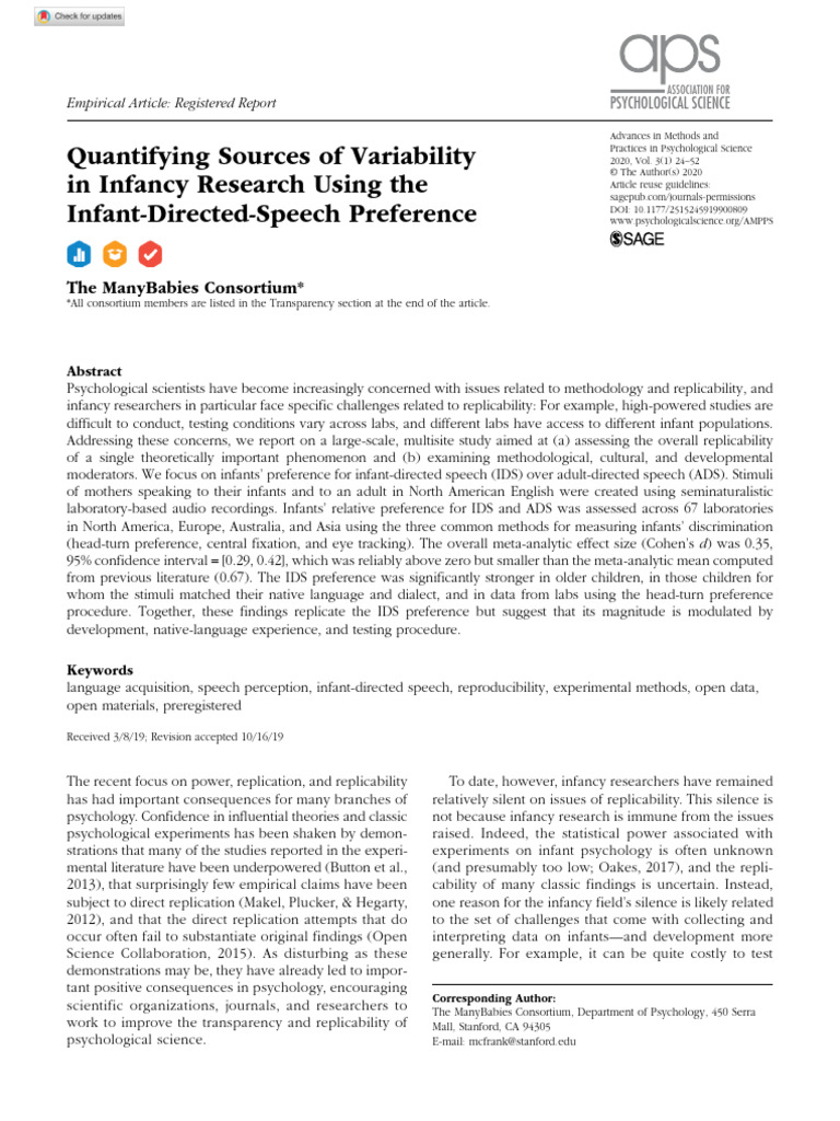 MANYBABIES CONSORTIUM (2020) - Quantifying Sources of Variability in Infancy Research Using The ...