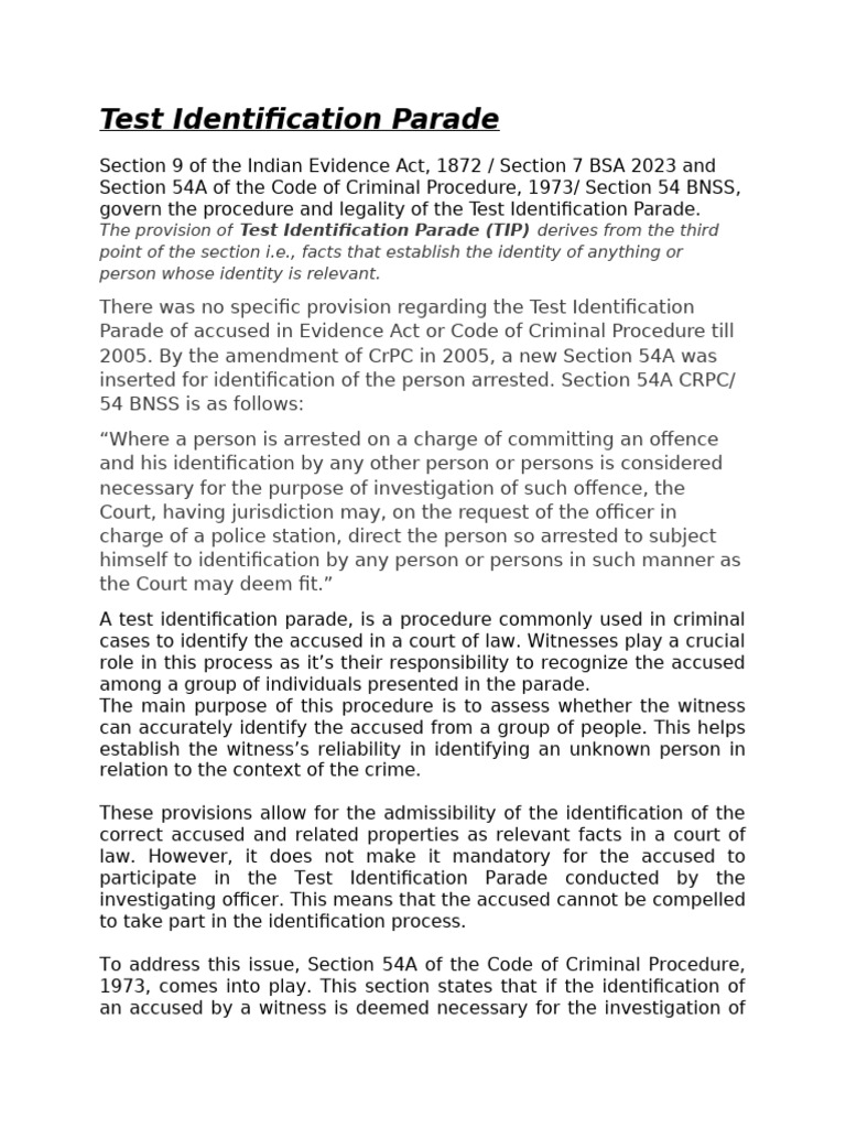 Test Identification Parade | PDF | Criminal Procedure In South Africa ...
