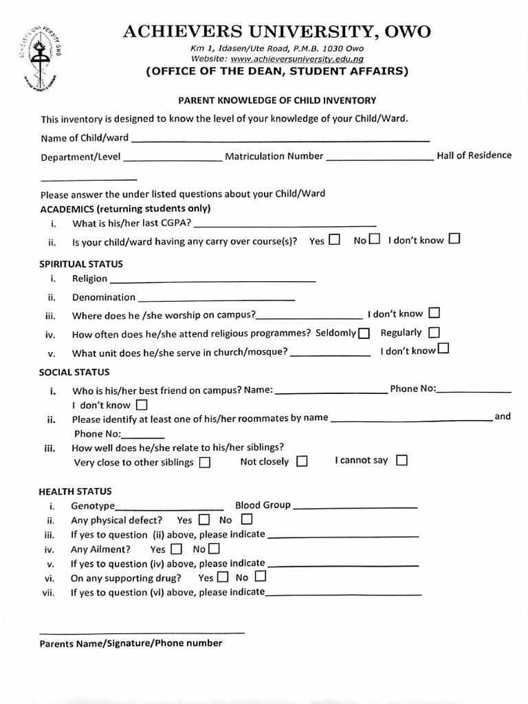Parent Knowledge of Child Inventory | PDF