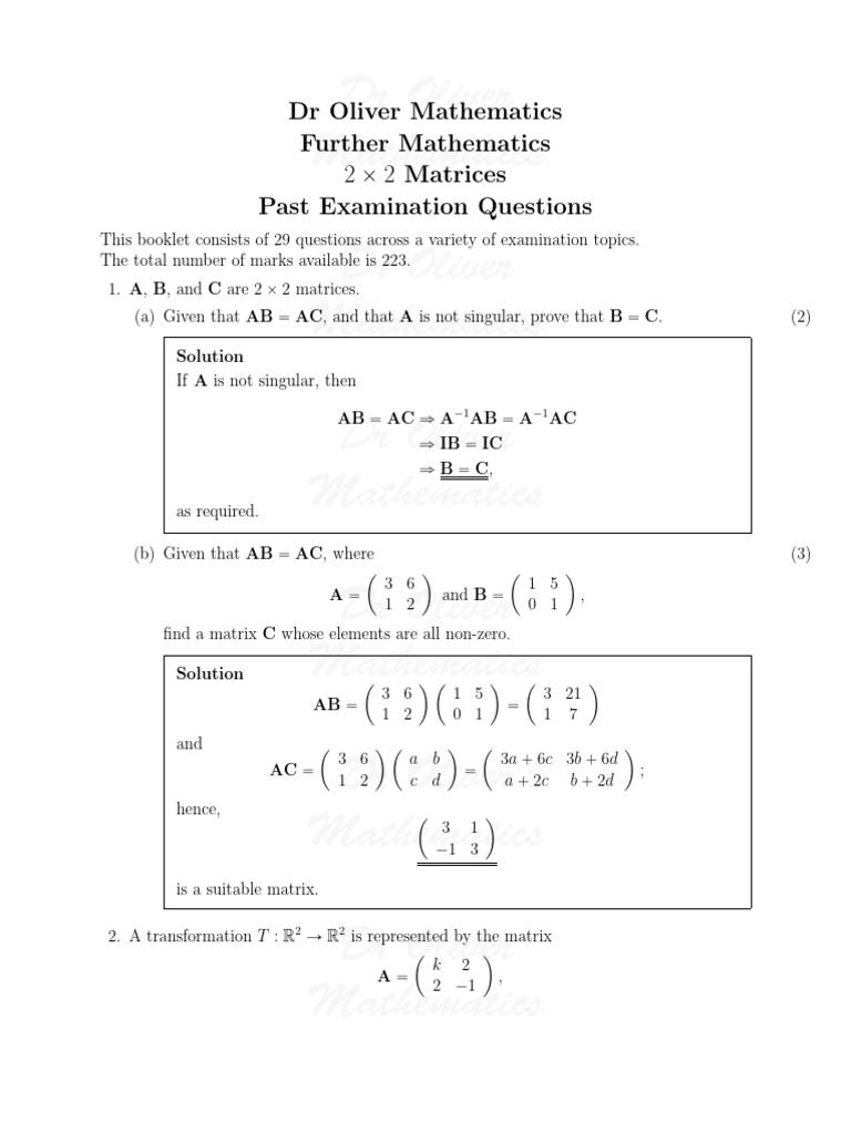 2x2 Matrices (1) | PDF | Matrix (Mathematics) | Determinant