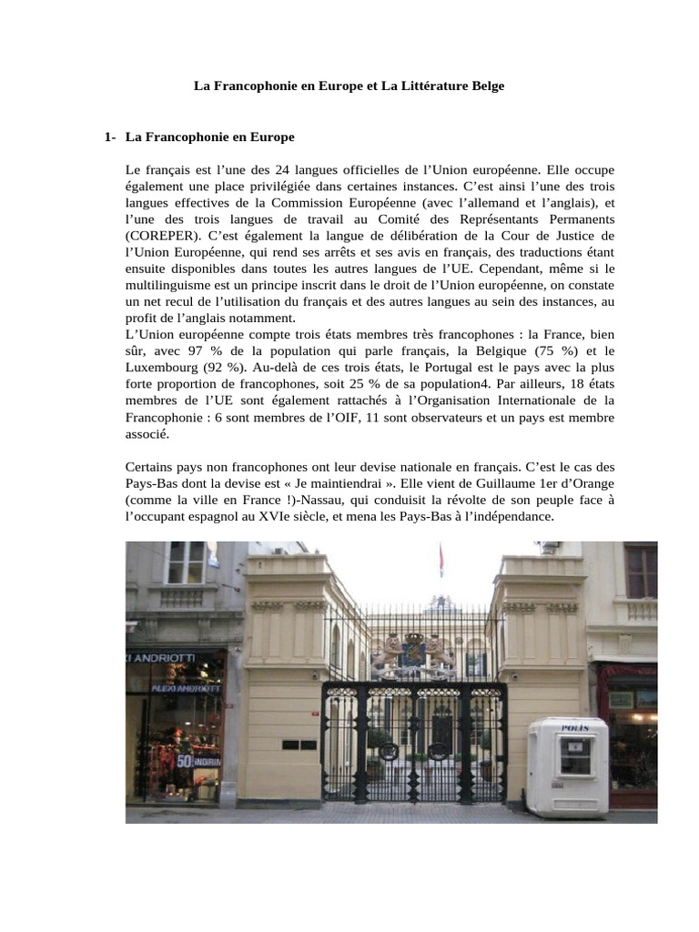 La Francophonie en Europe Et La Littérature Belge | PDF | Langue ...