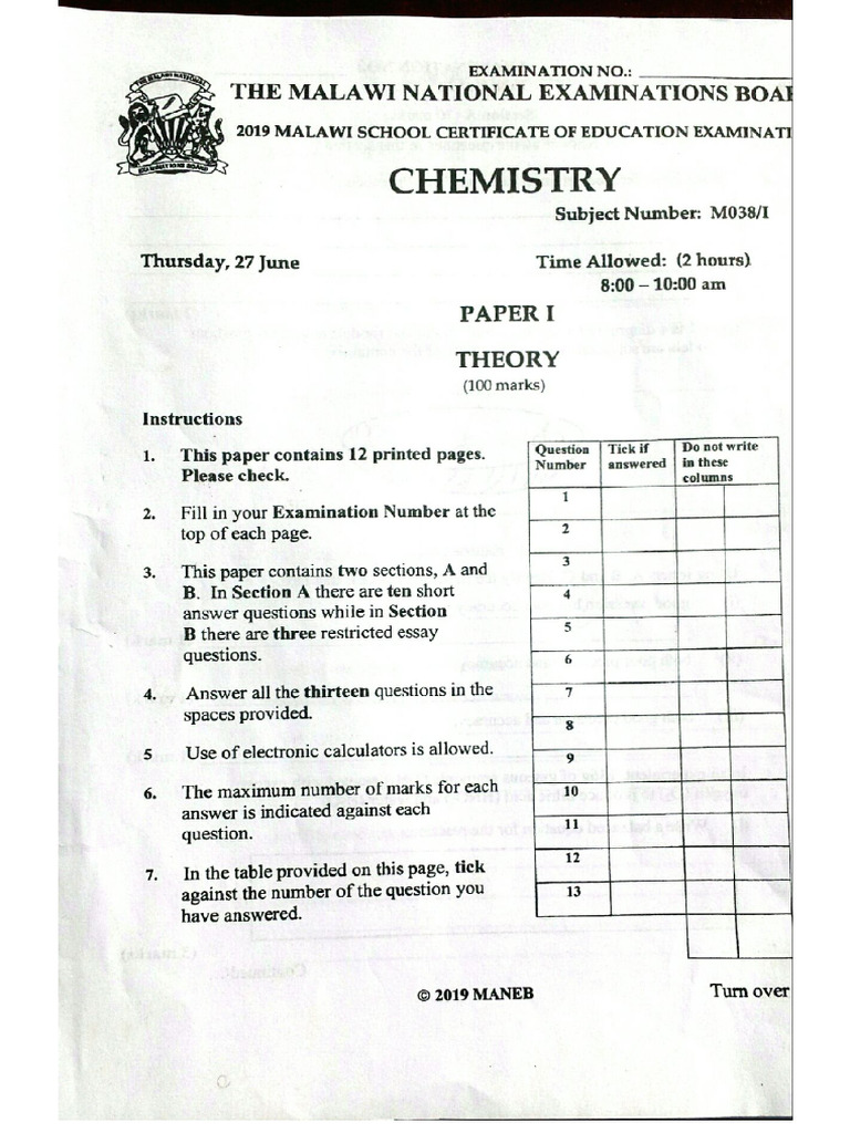 Chem Paper 2019 | PDF
