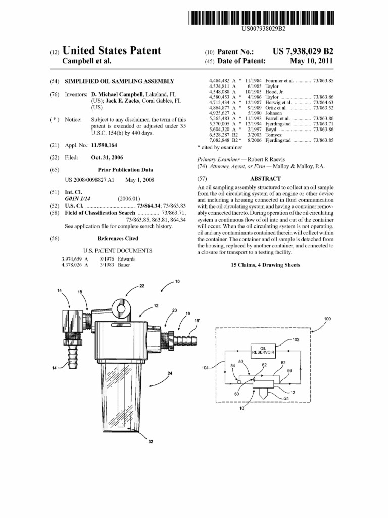 US7938029B2-Simplified Oil Sampling Assembly | PDF