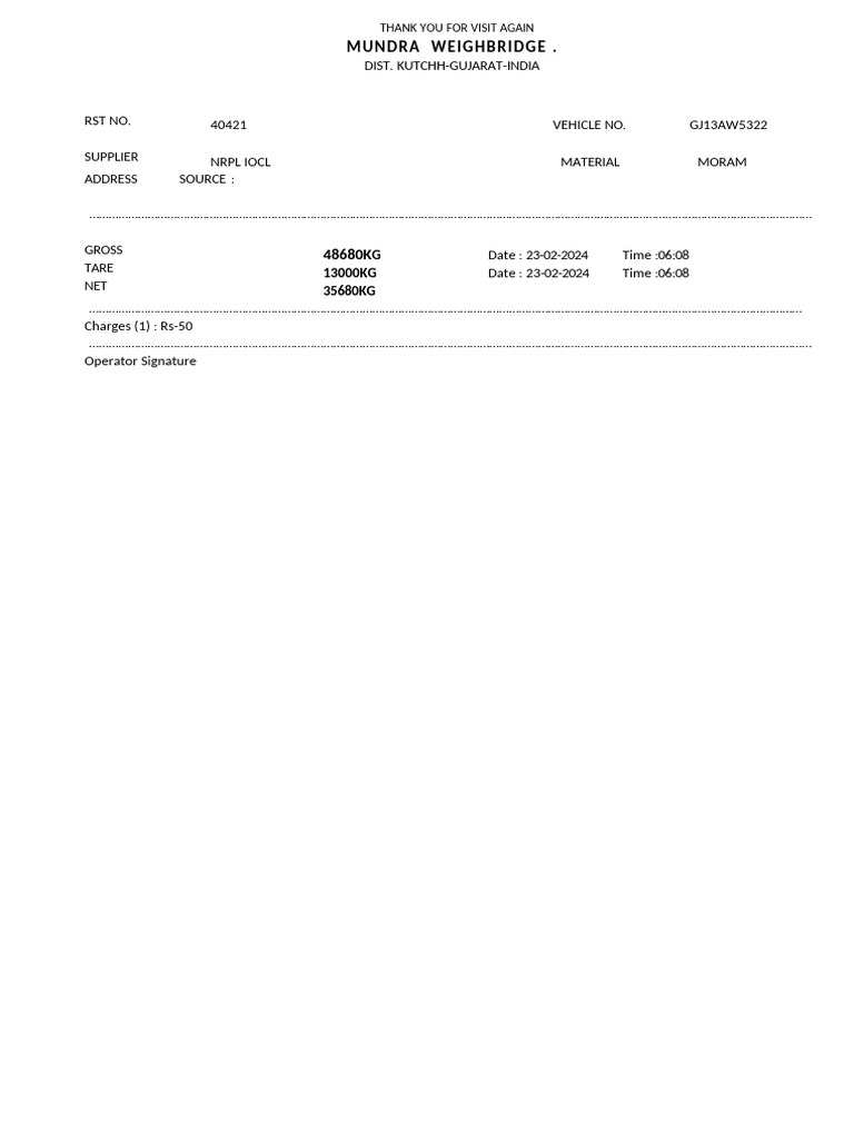 Weighbridge Receipt Format | PDF