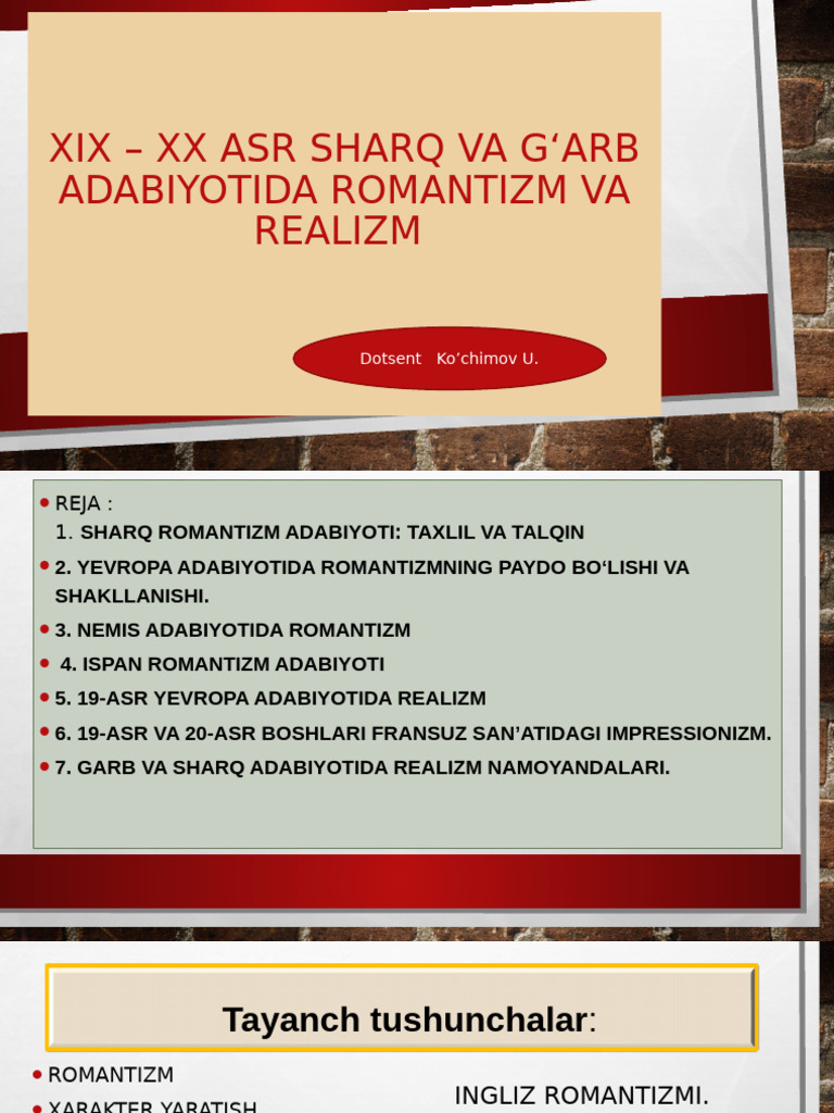 6-Mavzu XIX-XX Asr Chet El Adabiyotida Romantizm+Realizm | PDF