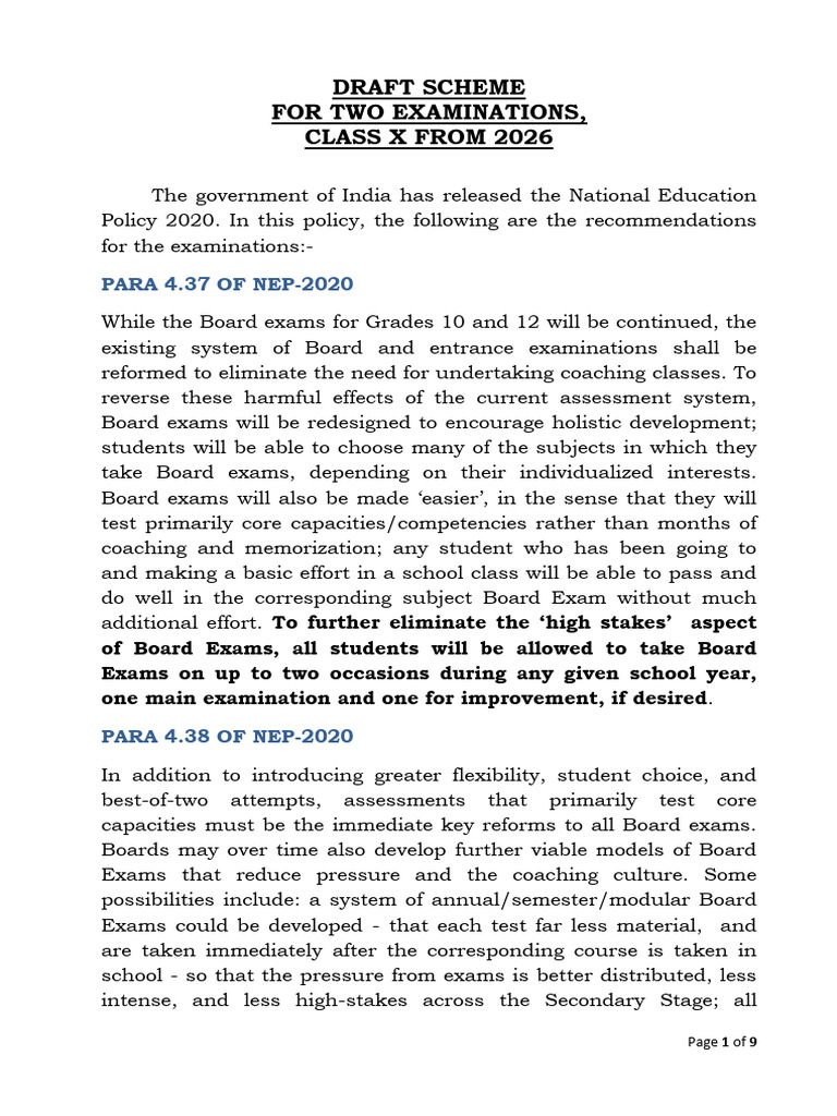 CBSE Class X Exam Scheme 2026 | PDF | Qualifications
