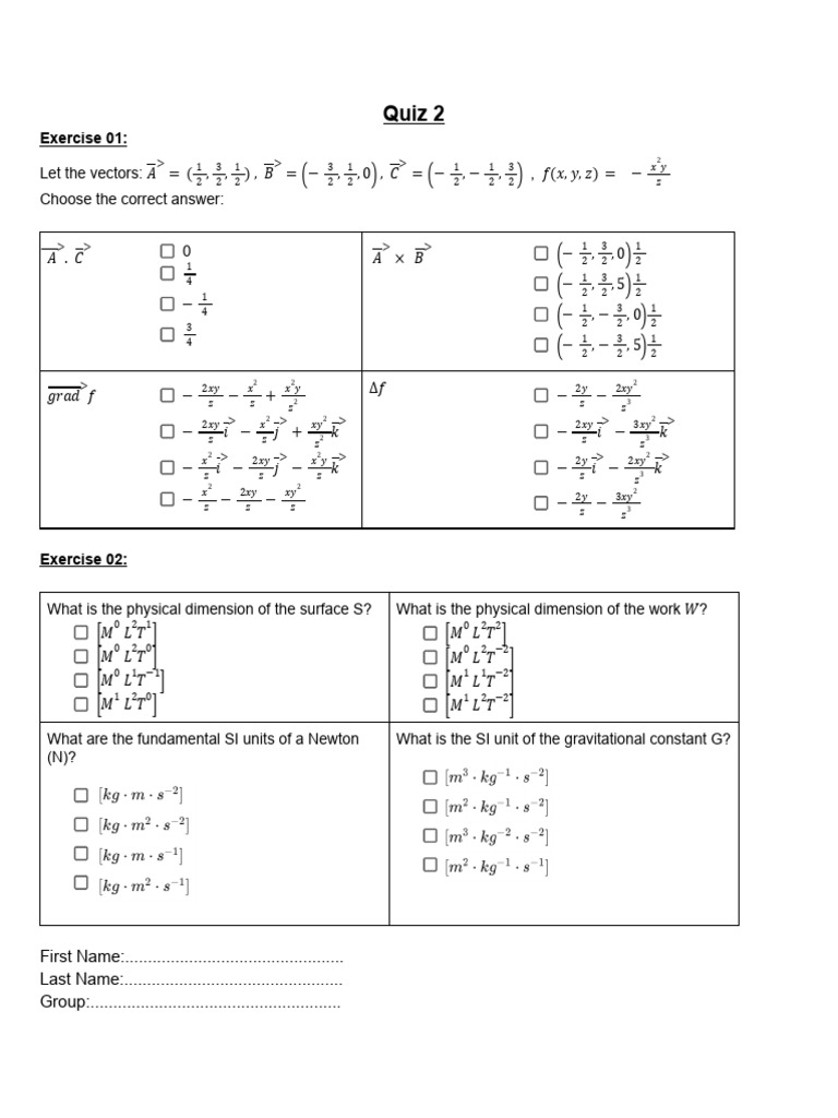 Quiz 2 | PDF | Physical Quantities | Applied And Interdisciplinary Physics