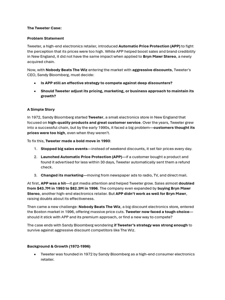 Tweeter's Pricing Strategy Dilemma | PDF | Pricing | Sales