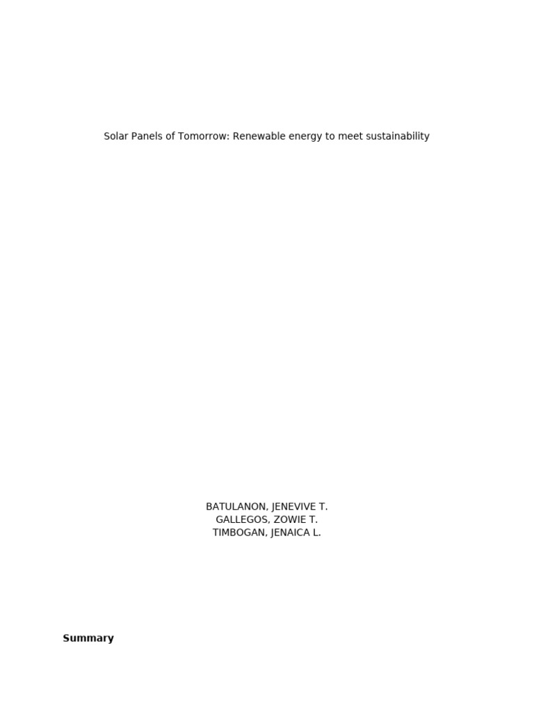 Solar Panels of Tomorrow Renewable Energy To Meet Sustainability | PDF ...