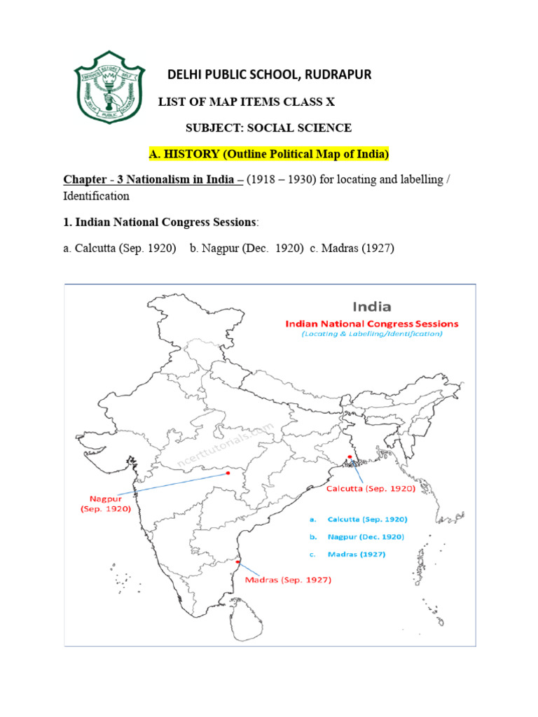 Social Science Map Items for Class X | PDF