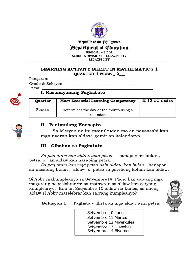 LAS Week 2 Math 1 q4 | PDF