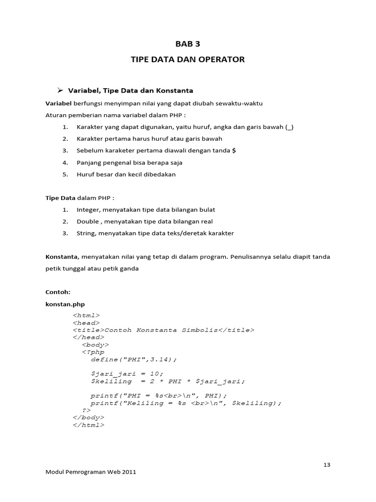 Bab3_tipedata Dan Operator | PDF